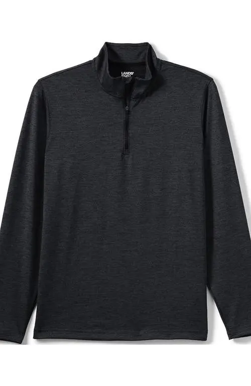 LANDS' END Rapid Dry Space Dye Quarter Zip Pullover Shirt - Black Space Dye