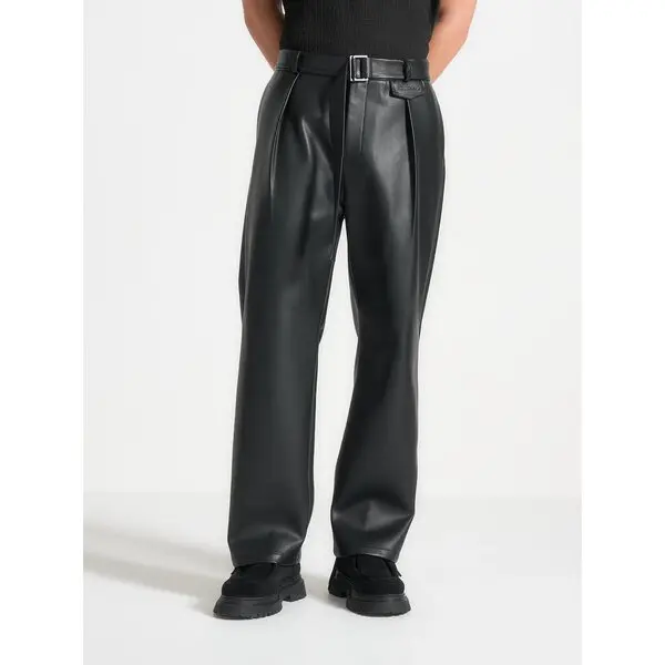 Manière De Voir Serge Relaxed Fit Leather Pleated Trousers - Black