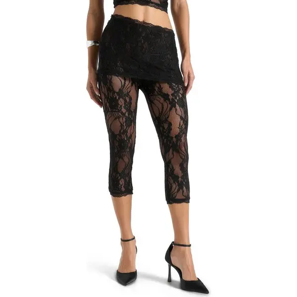 Manière De Voir Aimee Lace Asymmetric Capri Leggings - Black