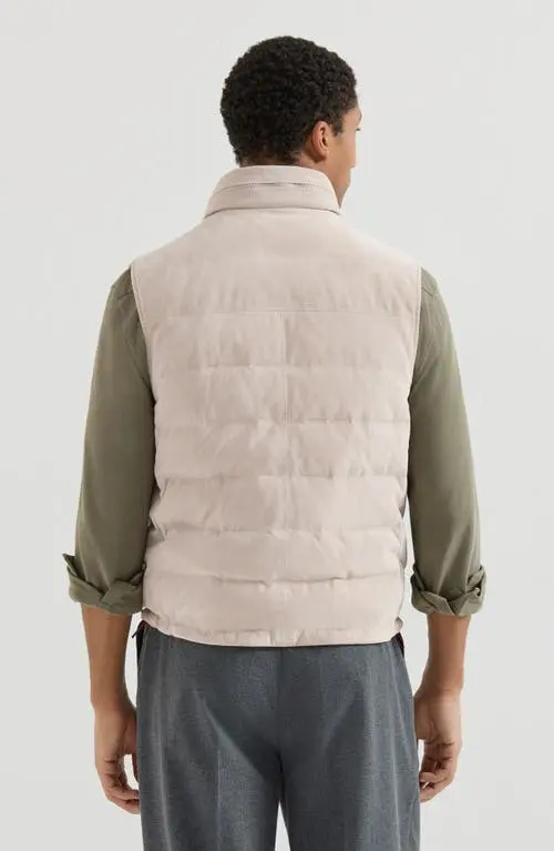 Brunello Cucinelli Suede Down Vest With Packable Hood - Light Brown
