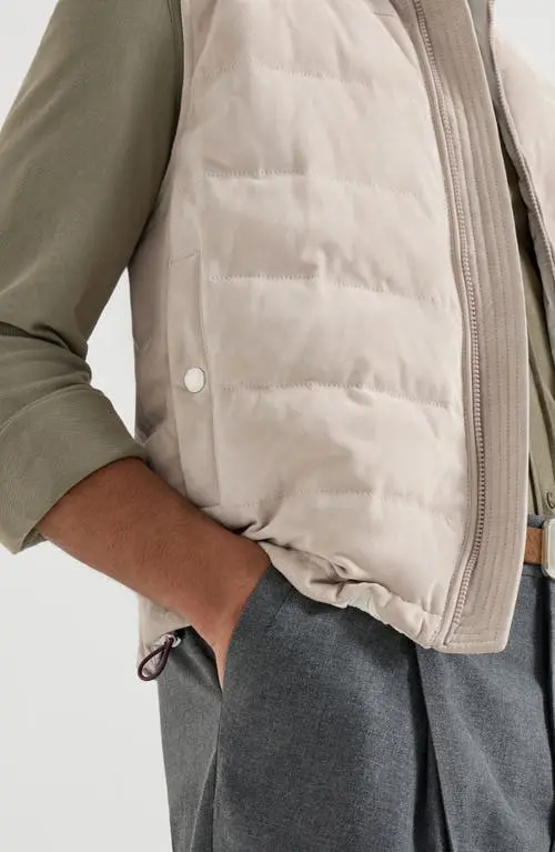 Brunello Cucinelli Suede Down Vest With Packable Hood - Light Brown