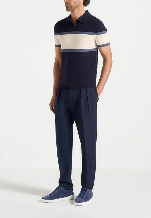 Manière De Voir Enzo Colour Block Polo Top - Navy