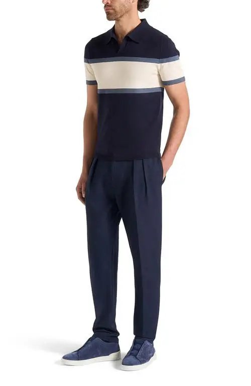 Manière De Voir Enzo Colour Block Polo Top - Navy
