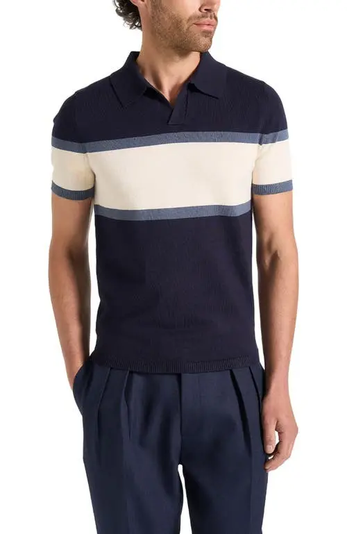 Manière De Voir Enzo Colour Block Polo Top - Navy