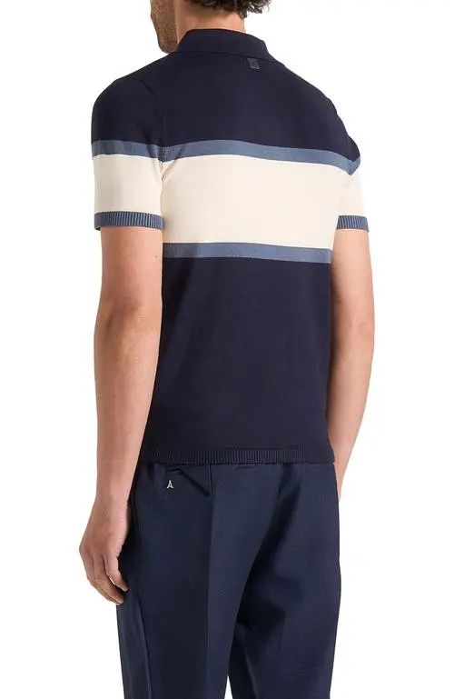 Manière De Voir Enzo Colour Block Polo Top - Navy