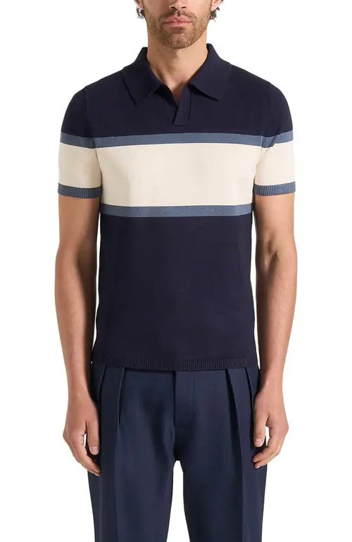 Manière De Voir Enzo Colour Block Polo Top - Navy