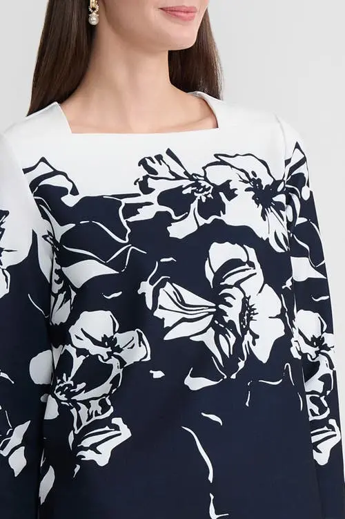 Ming Wang Floral Print Stretch Deco Crepe Blouse