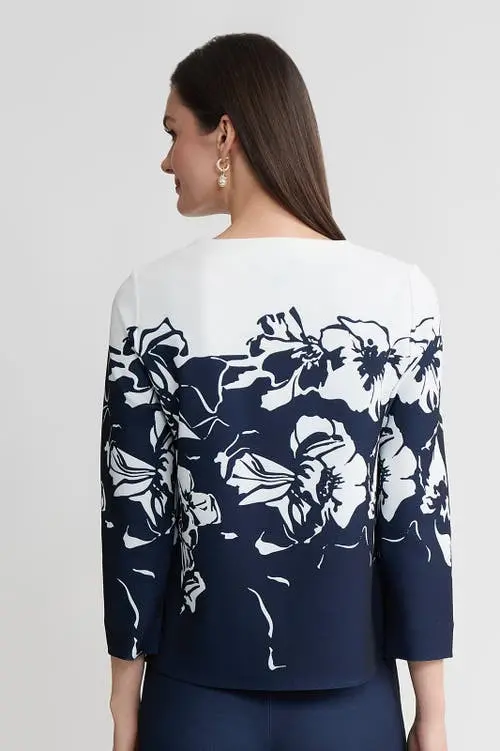 Ming Wang Floral Print Stretch Deco Crepe Blouse