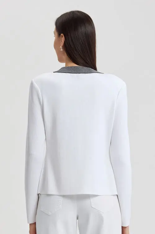 Ming Wang Contrast Trim Soft Knit Cardigan - White/black