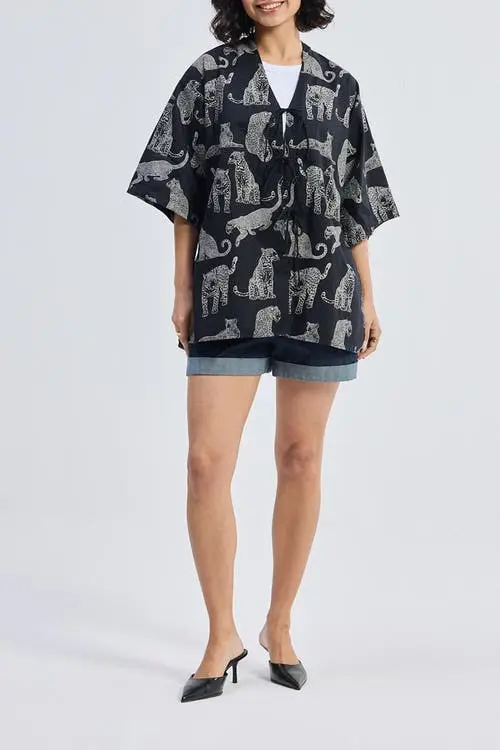 REISTOR Oversized Shirt With Front Ties - Black