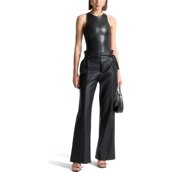 Manière De Voir Ternelle Vegan Leather Racer Neck Bodysuit