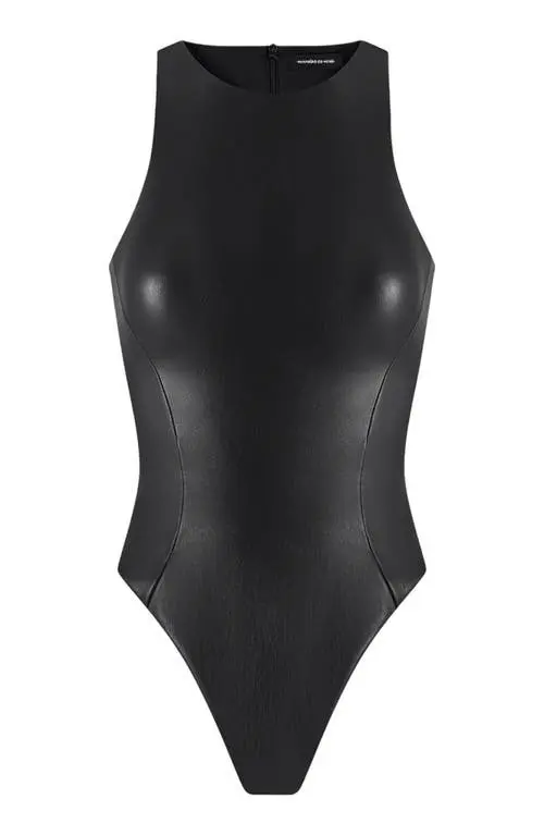Manière De Voir Ternelle Vegan Leather Racer Neck Bodysuit