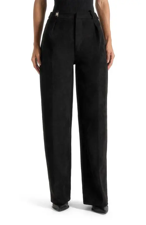Manière De Voir Solene Suede Wide Leg Pleated Trousers - Black
