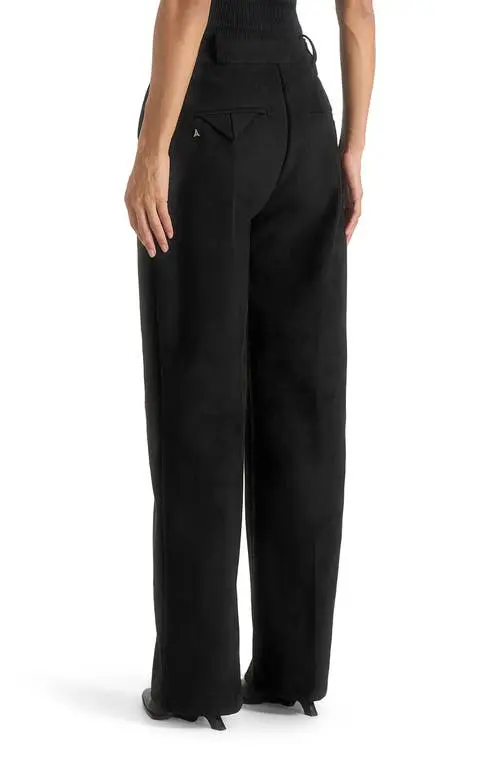 Manière De Voir Solene Suede Wide Leg Pleated Trousers - Black