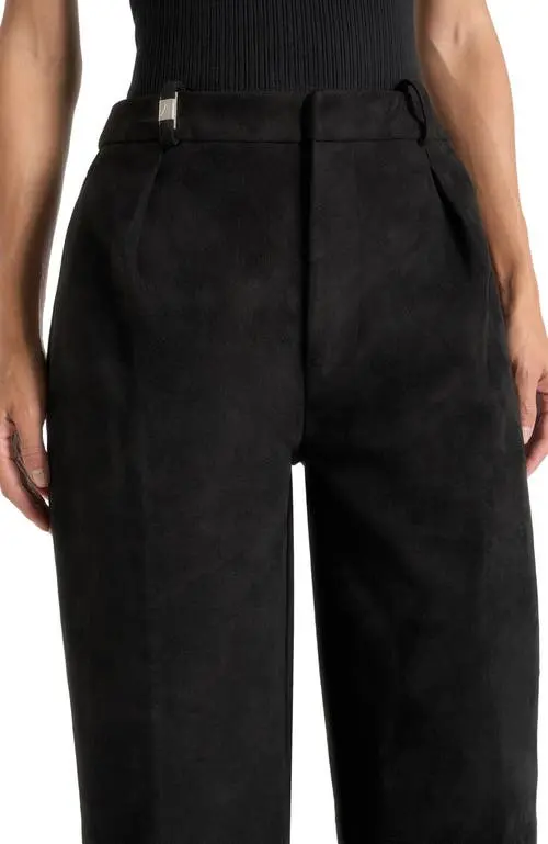 Manière De Voir Solene Suede Wide Leg Pleated Trousers - Black