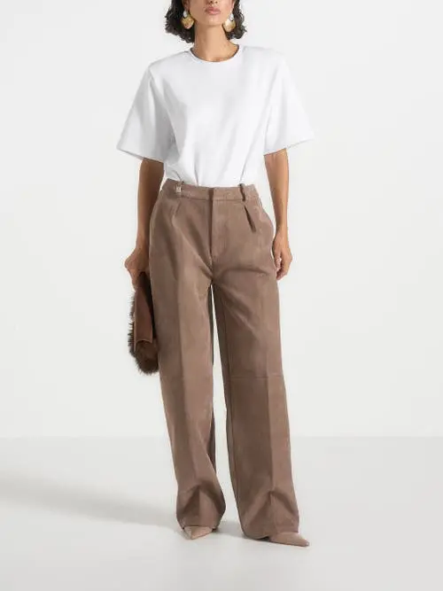 Manière De Voir Solene Suede Wide Leg Pleated Trousers - Taupe