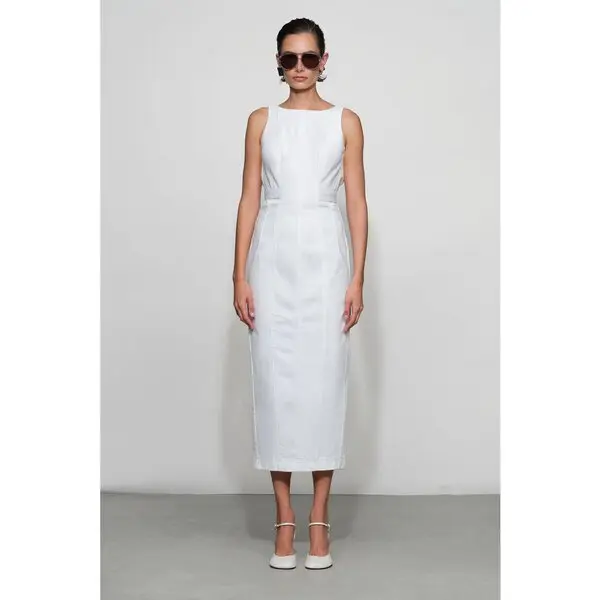 ET OCHS Farley Denim Midi Dress - White