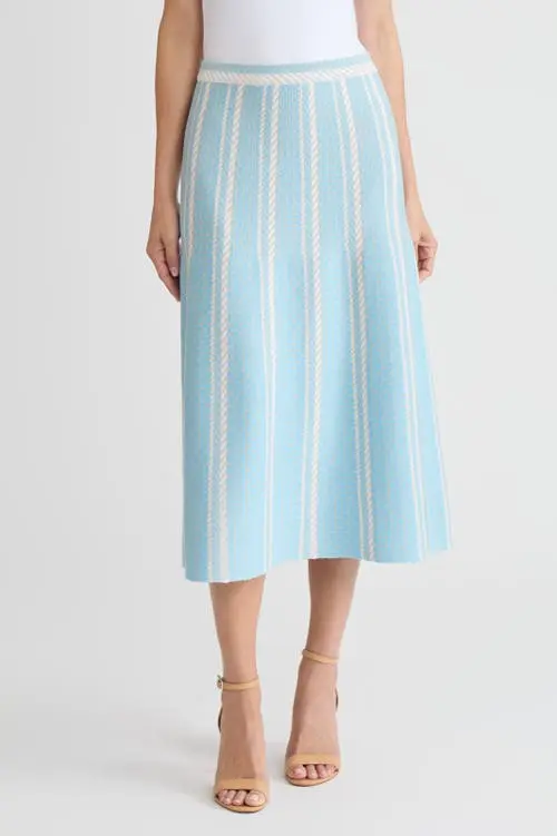 Ming Wang Roadmap Pattern Soft Knit Midi Skirt - Serene/limestone/white