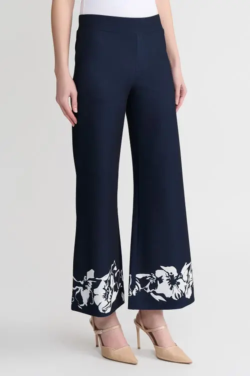 Ming Wang Stretch Deco Crepe Floral Print Wide Leg Pants