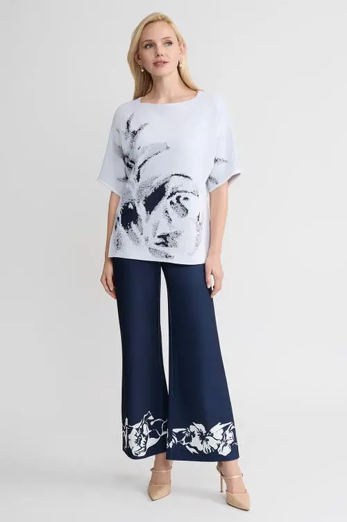 Ming Wang Stretch Deco Crepe Floral Print Wide Leg Pants