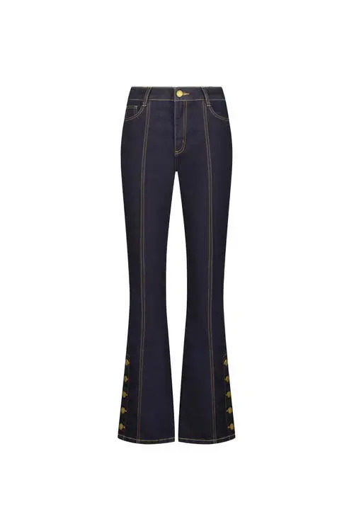 THE NOLI SHOP Veronica Button Flare Jeans - Indigo