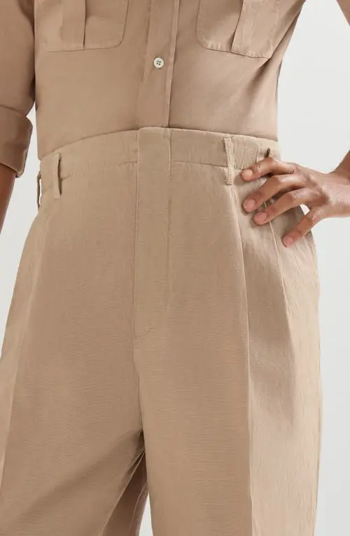 Brunello Cucinelli Double Pleat Cotton Linen Trousers - Tobacco