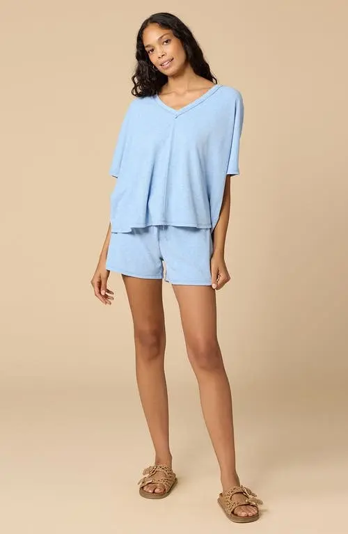 SOFTIES Terry Relaxed V-neck With Short Set - Heather Sky Blue