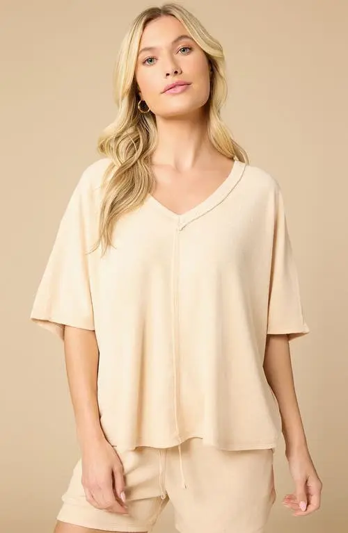 SOFTIES Terry Relaxed V-neck With Short Set - Warm Sand