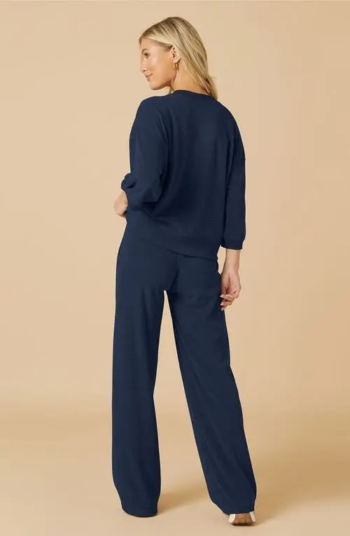 SOFTIES Terry Cropped Sleeve Crew Neck With Wide Leg Pant - Midnight