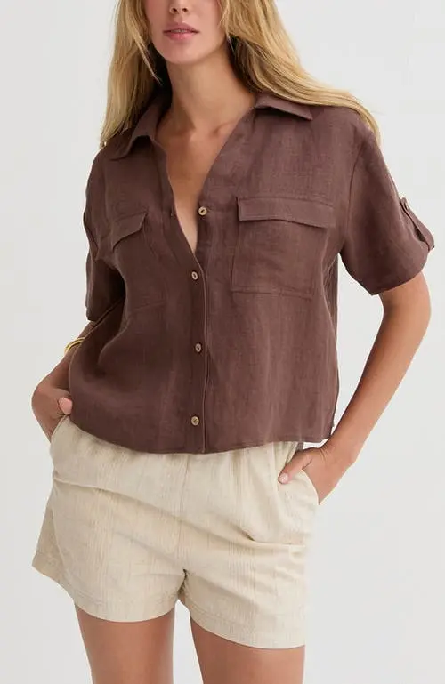 CRESCENT Button-down Linen Top - Brown