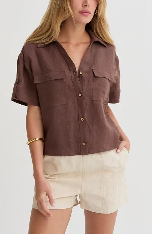 CRESCENT Button-down Linen Top
