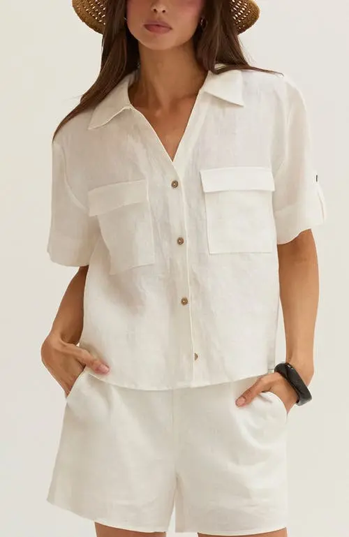 CRESCENT Button-down Linen Top - White