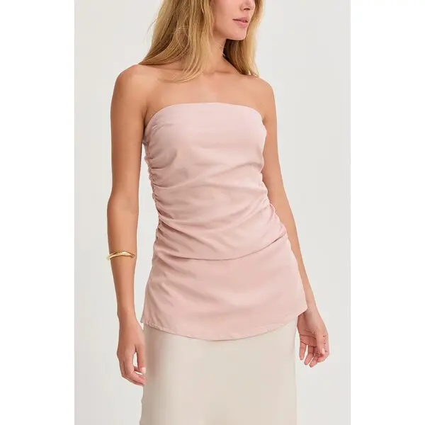 CRESCENT Lyocell Ruched Tube Top - Light Pink