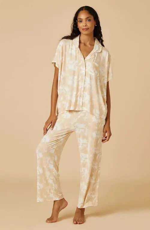 SOFTIES Soft Sleep Caftan Top And Cropped Pant Pajama Set - Warm Sand Floral
