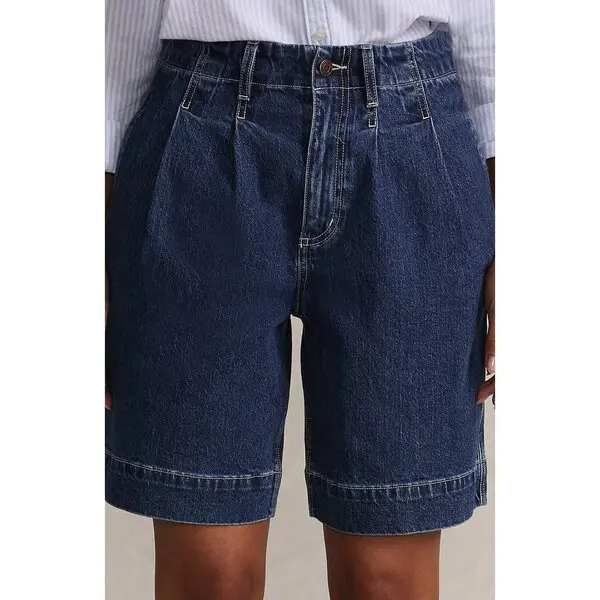 LANDS' END Soft Denim High Rise 7" Pleated Trouser Shorts - Crawford Wash