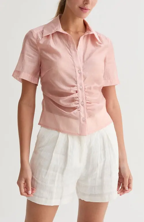 CRESCENT Tencel Blend Button-up Top - Pink