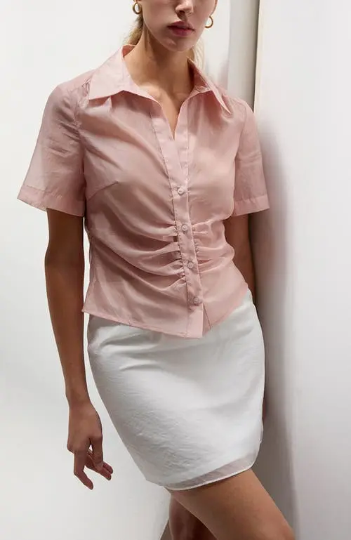 CRESCENT Tencel Blend Button-up Top - Pink