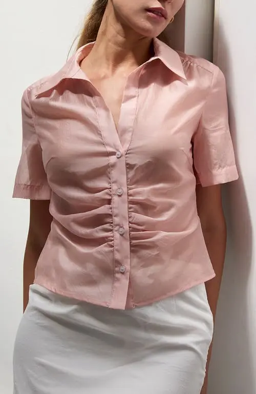 CRESCENT Tencel Blend Button-up Top - Pink