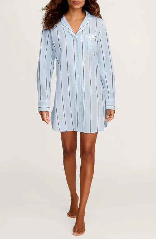 PETITE PLUME Coastal Stripe Cotton Twill Nightshirt - Blue