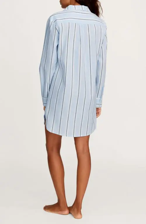 PETITE PLUME Coastal Stripe Cotton Twill Nightshirt