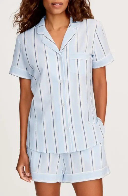 PETITE PLUME Coastal Stripe Cotton Twill Short Pajamas - Blue