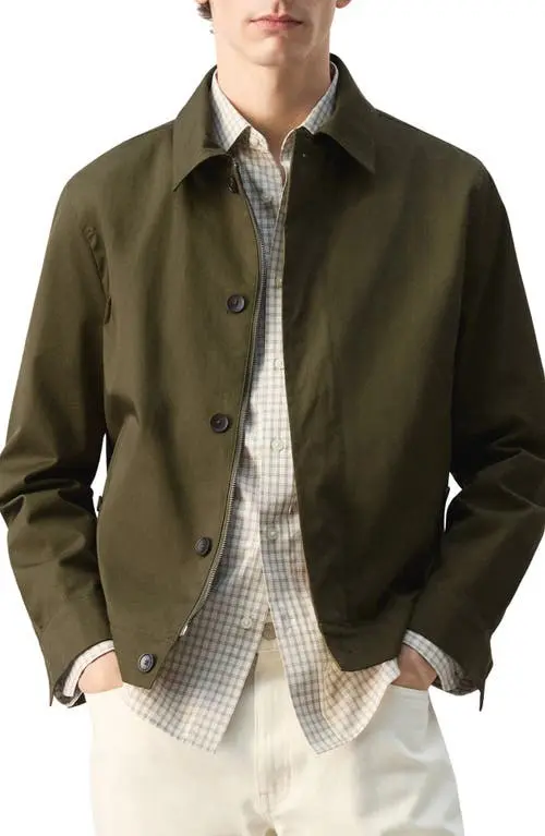 Mango Water Repellent Cotton Twill Jacket - Olive Green