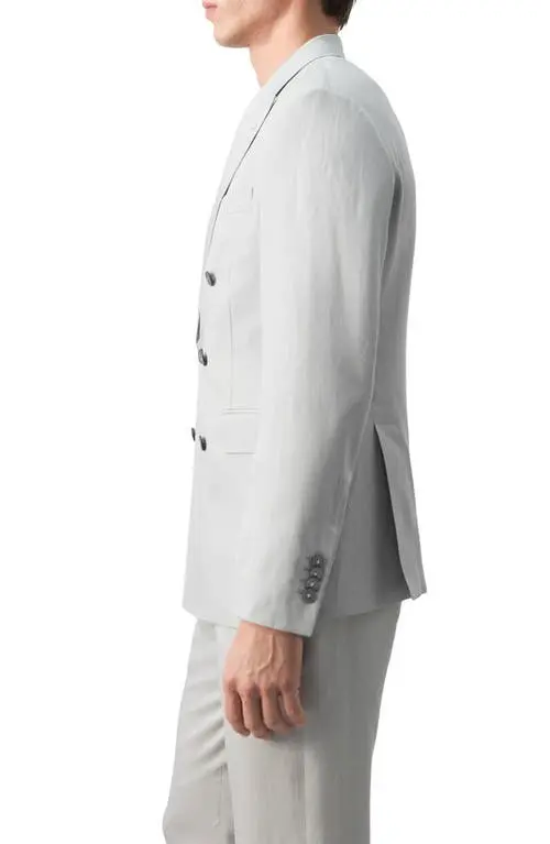 Mango Amalfi Linen Slim Fit Double Breast Blazer - Grey