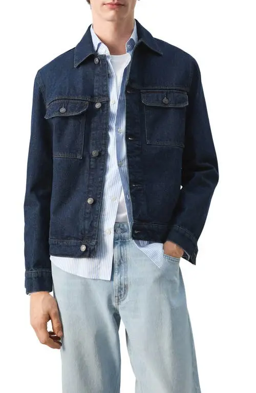 Mango Cotton Denim Jacket - Open Blue