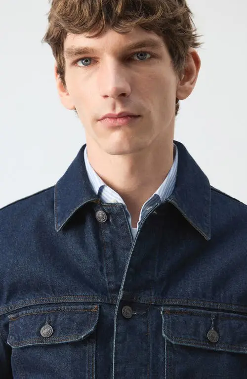 Mango Cotton Denim Trucker Jacket - Open Blue