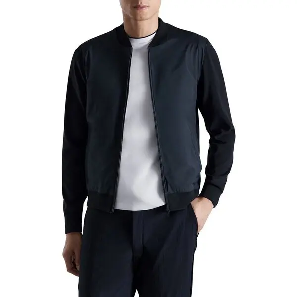 Mango Rib Trim Bomber Jacket - Navy