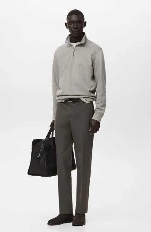 Mango Regular Fit Quarter Zip Pullover - Greige
