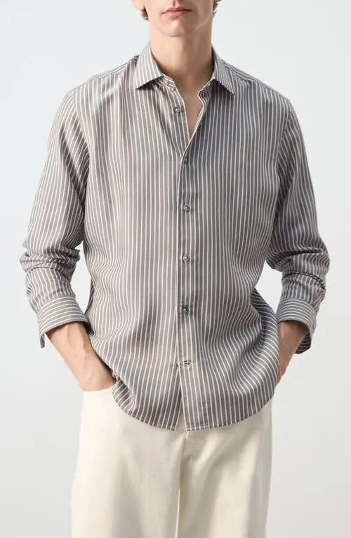 Mango Stripe Button-up Shirt - Khaki Grey