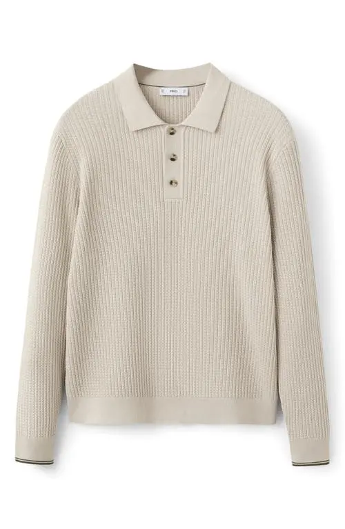 Mango Braided Cotton Blend Polo Sweater - Sand