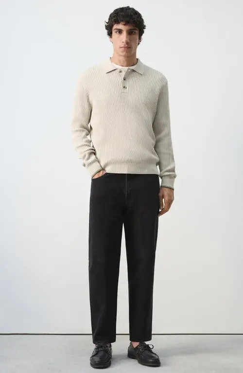 Mango Braided Cotton Blend Polo Sweater - Sand